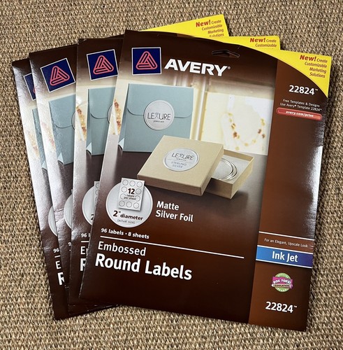 4 Pack (96/pk) AVERY Printable Embossed Round Labels 2” Matte Silver ...