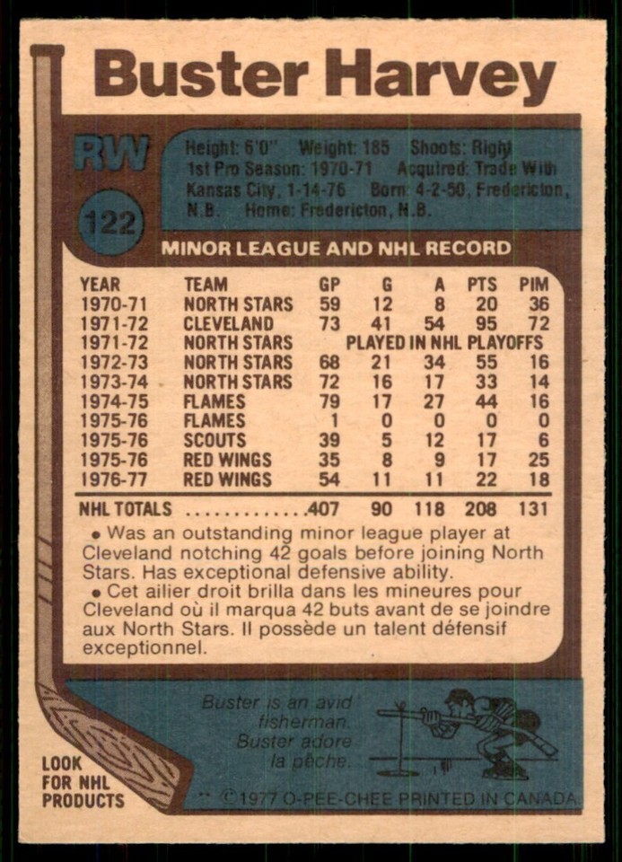1977-78 O-Pee-Chee Buster Harvey Detroit Red Wings #122 | eBay