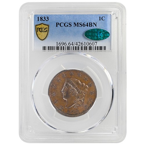 1833 1C Coronet Head Cent, PCGS MS64BN CAC Rare Coin | eBay