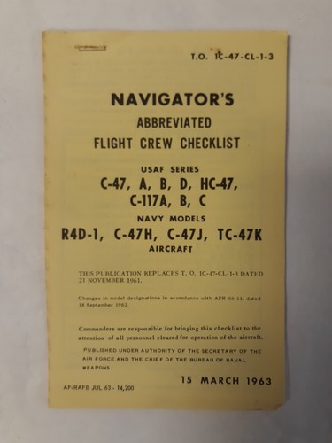 Douglas C-47 A-B-D/HC-47/C-117A-B-C Abbreviated Flight Crew Checklist ...