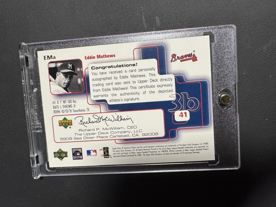 1999 Upper Deck SP Signature Edition Eddie Mathews On Card Auto ...