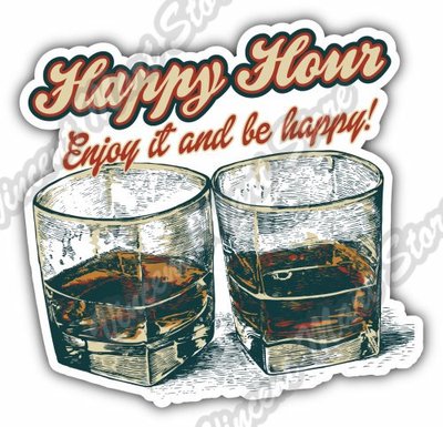 Happy Hour Alcohol Rum Drink Whiskey Glasses Car Bumper Vinyl Sticker ...
