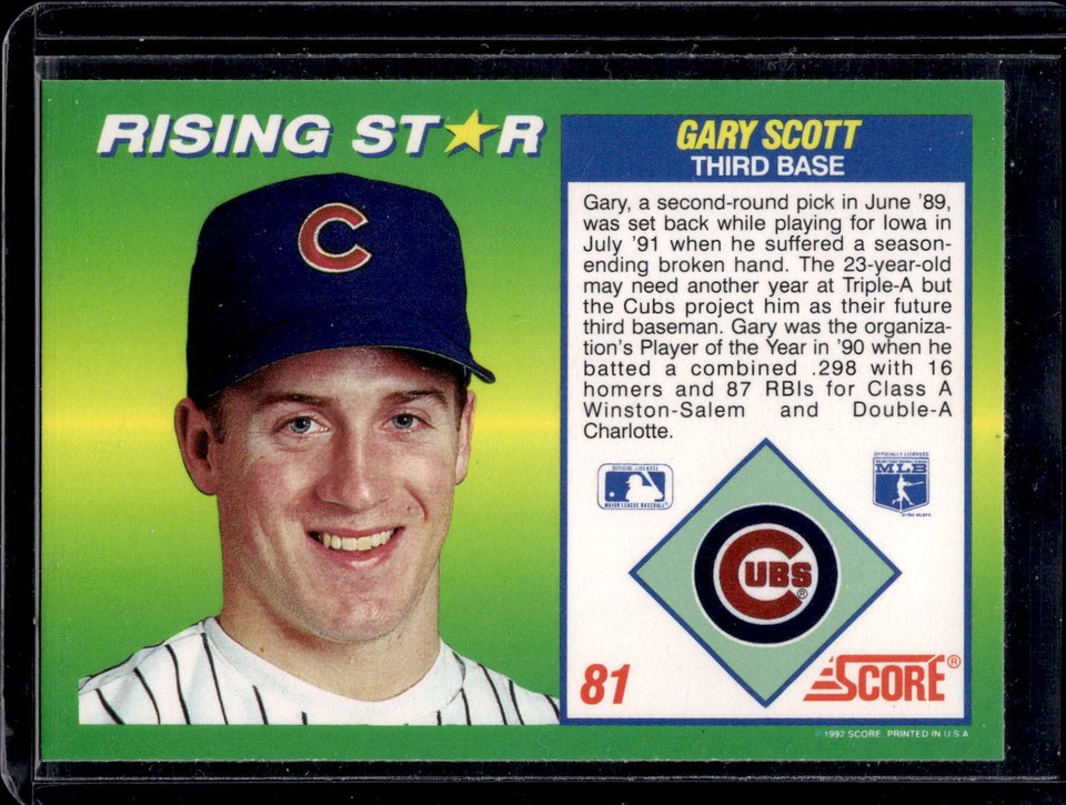 1992 Score 100 Rising Stars Gary Scott #81 - Chicago Cubs - Set Break ...