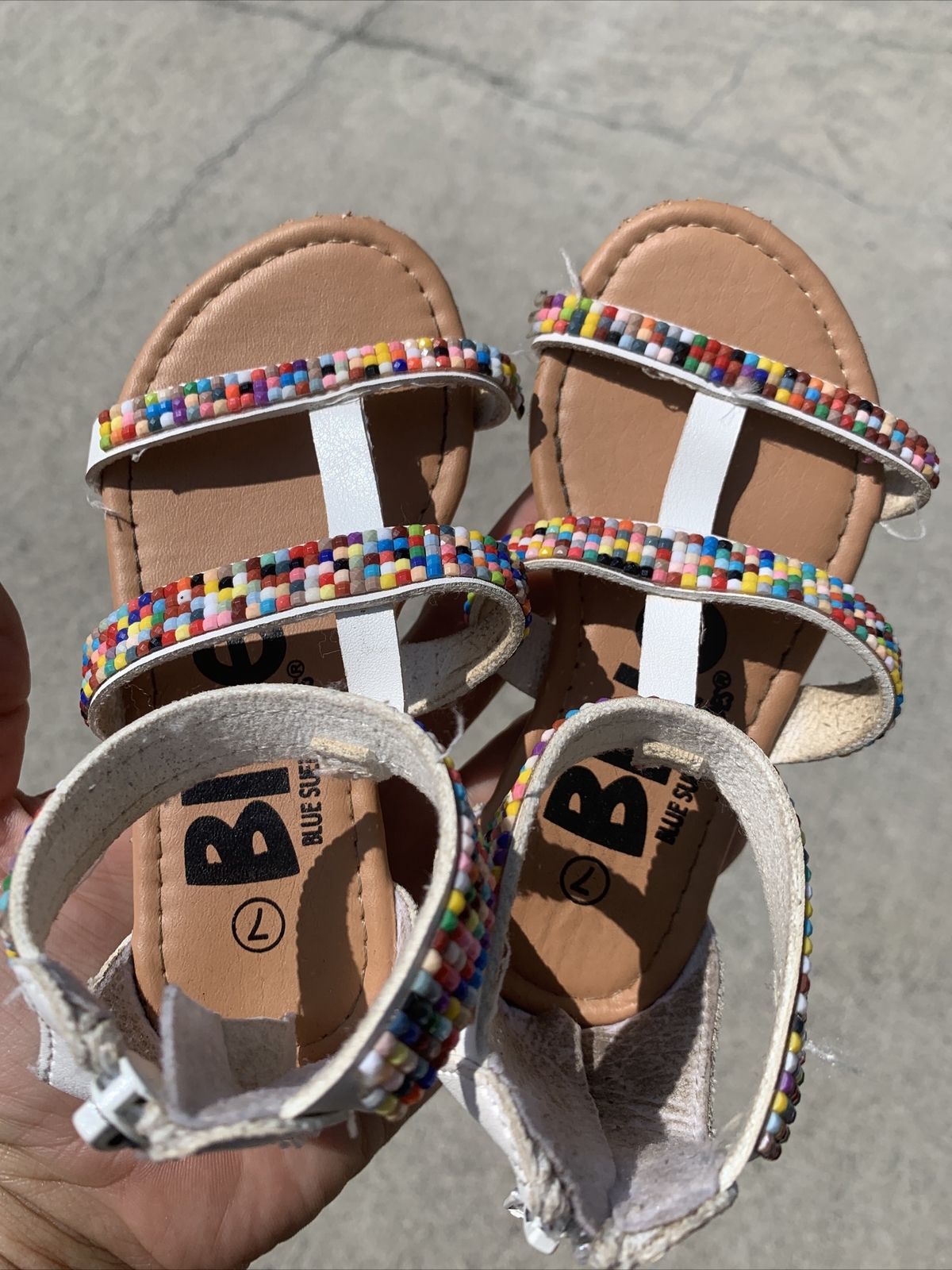 BLUE SUEDE Elvis Presley Rainbow Seed Bead Sandals CUTE Toddler Shoes 7 ...