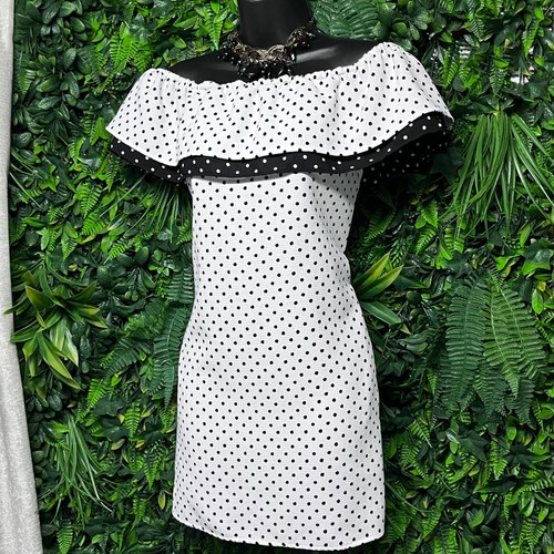 Zara Collection Dress Size S White Black Polka Dot Off Shoulder Ruffle ...