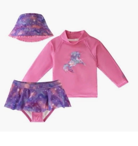 uv skinz UPF 50+ Girls 3-piece swim set pink celestial unicorn sz 5 ...