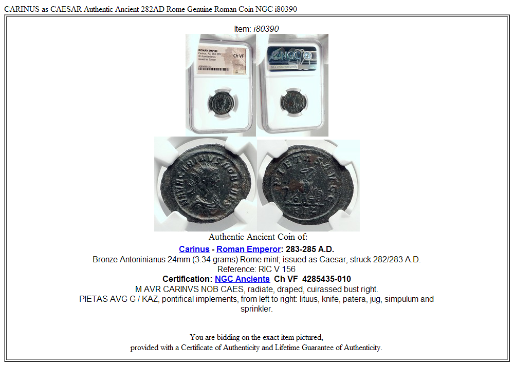 CARINUS as CAESAR Authentic Ancient 282AD Rome Genuine Roman Coin NGC ...