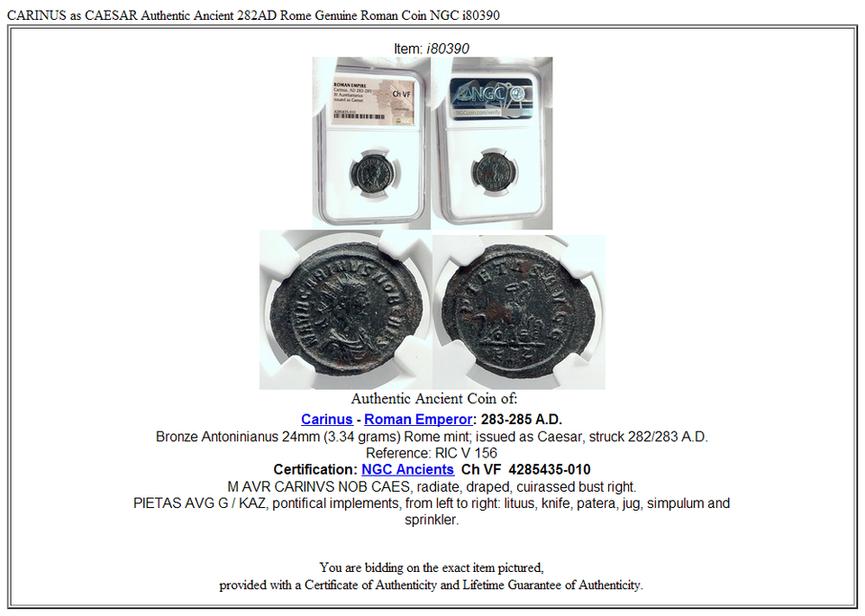 CARINUS as CAESAR Authentic Ancient 282AD Rome Genuine Roman Coin NGC ...