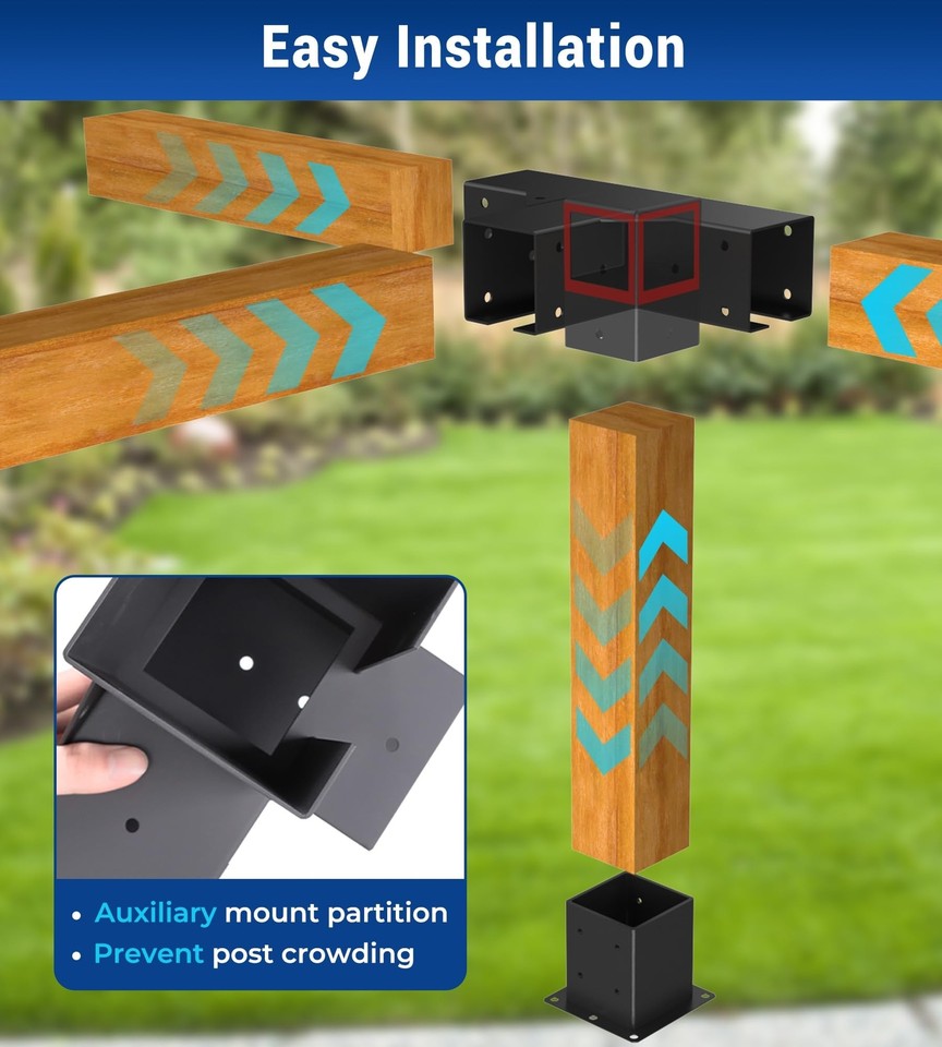 Pergola Brackets 4x4 for 6-Leg Advanced with Beam, 4 Way Corner ...