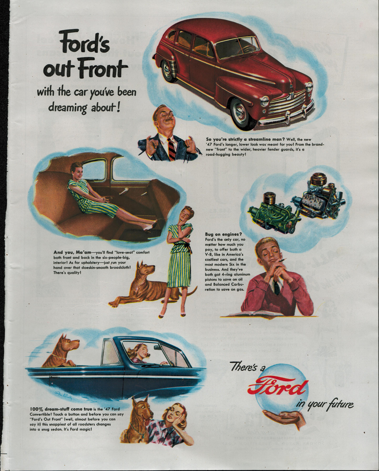 1947 Ford Car Family's Ford out Front Dog Cute Vintage Print Ad 393 | eBay