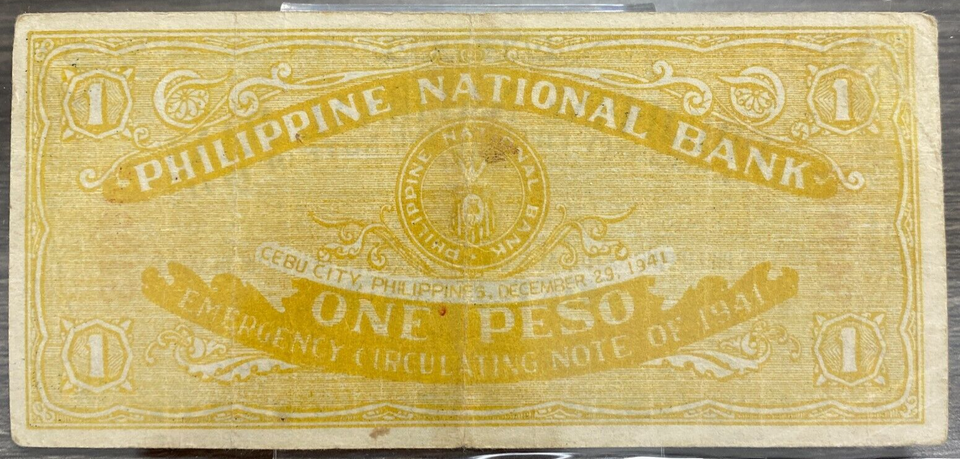 1941 Philippine National Bank One Peso Guerilla Emergency Currency Nice ...