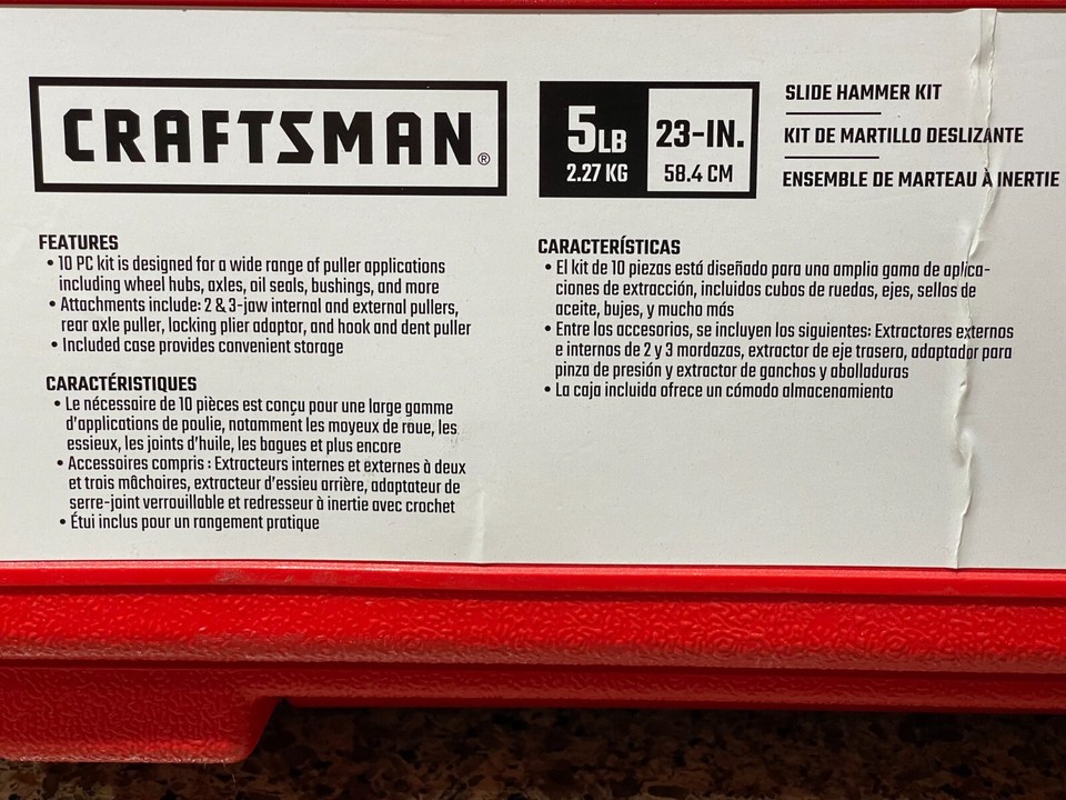NEW!! CRAFTSMAN Automotive 10-way Puller Slide Hammer Kit 5LB 23 ...