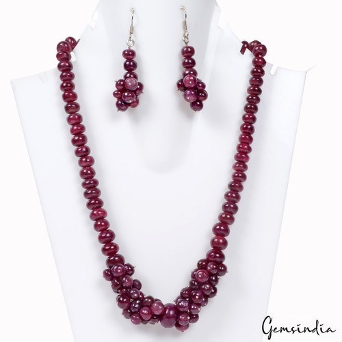 835.50 Cts Natural Dark Red Ruby Round Cab Beaded Handmade Designer ...