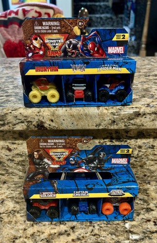Two Spin Master Monster Jam MARVEL SERIES 2 Mini Truck Set Lot 1:87 New ...