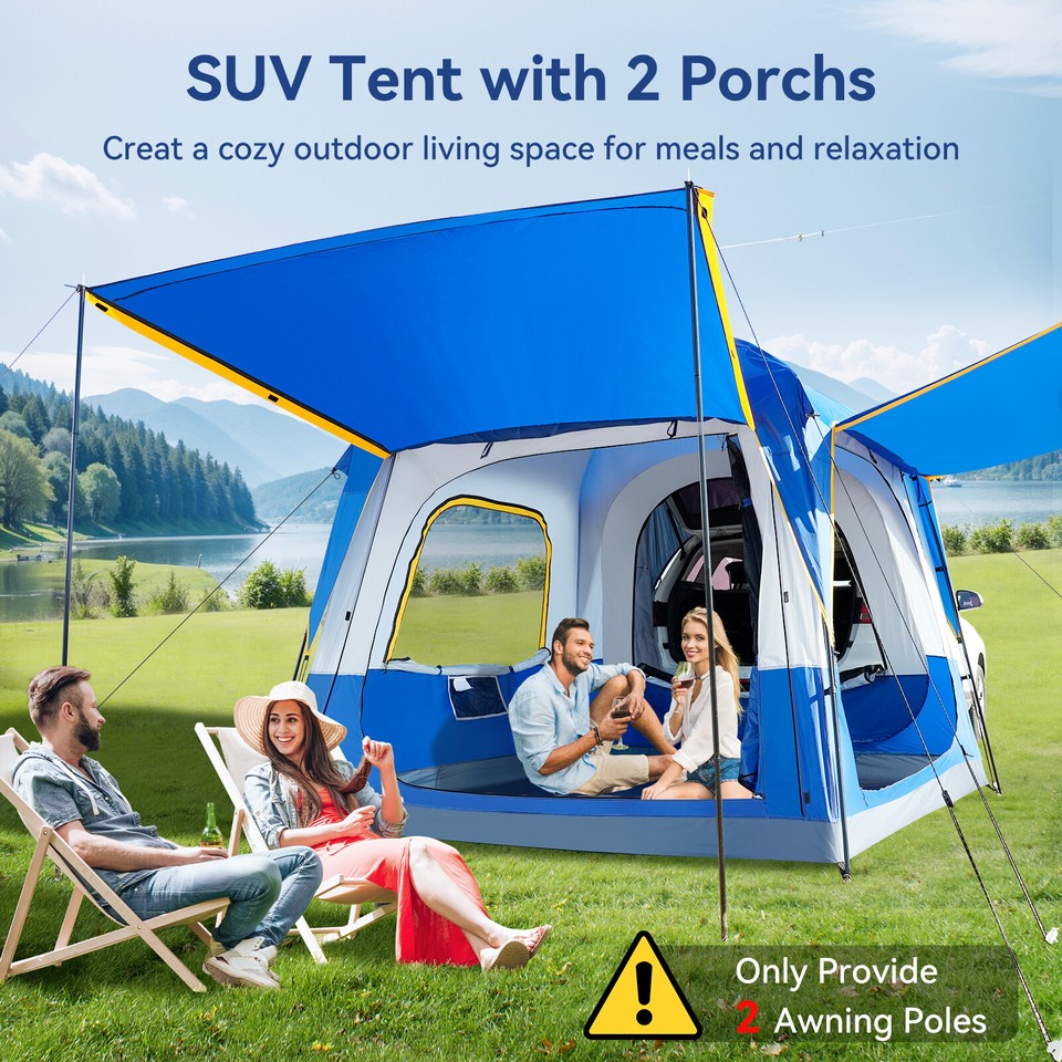 SUV Tent for Camping with Rainfly & 2 Awnings 4-6 Person Car Truck ...