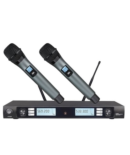 UHF Dual Wireless Cordless DJ Karaoke Public Address Mic Microphone ...