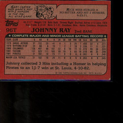 1982 TOPPS TRADED JOHNNY RAY AUTOGRAPHED SIGNED # 96T PIRATES | eBay