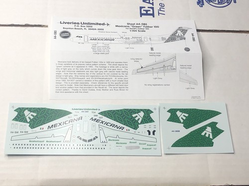 1/144 Liveries Unlimited A4085 Mexicana “Green” Fokker 100 Rare | eBay