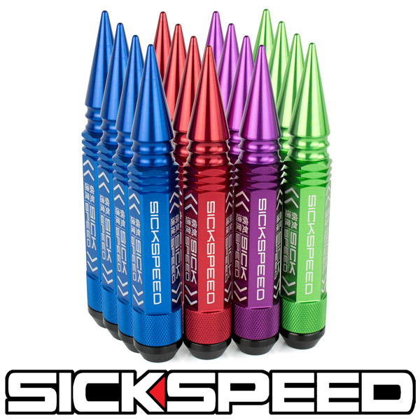 SICKSPEED 16 PC RAINBOW 5 1/2" LONG SPIKED STEEL LOCKING LUG NUTS 12X1 ...