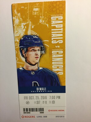 VANCOUVER CANUCKS VS WASHINGTON CAPITALS OCTOBER 25, 2019 TICKET STUB ...