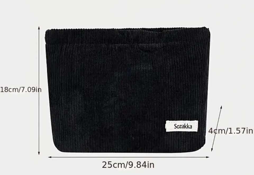 Sozakka Corduroy Lined Cosmetic Bag w/ Zipper, Great Travel or Daily ...