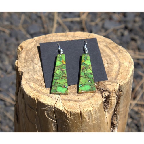 Navajo Gaspeite Copper Slab Dangle Earrings Native American Handmade ...