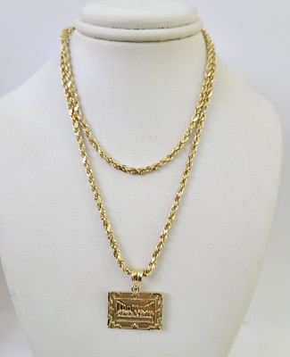 10k Gold Rope Chain Last Supper Charm Pendant Set 18"-28" inch 2.5mm ...