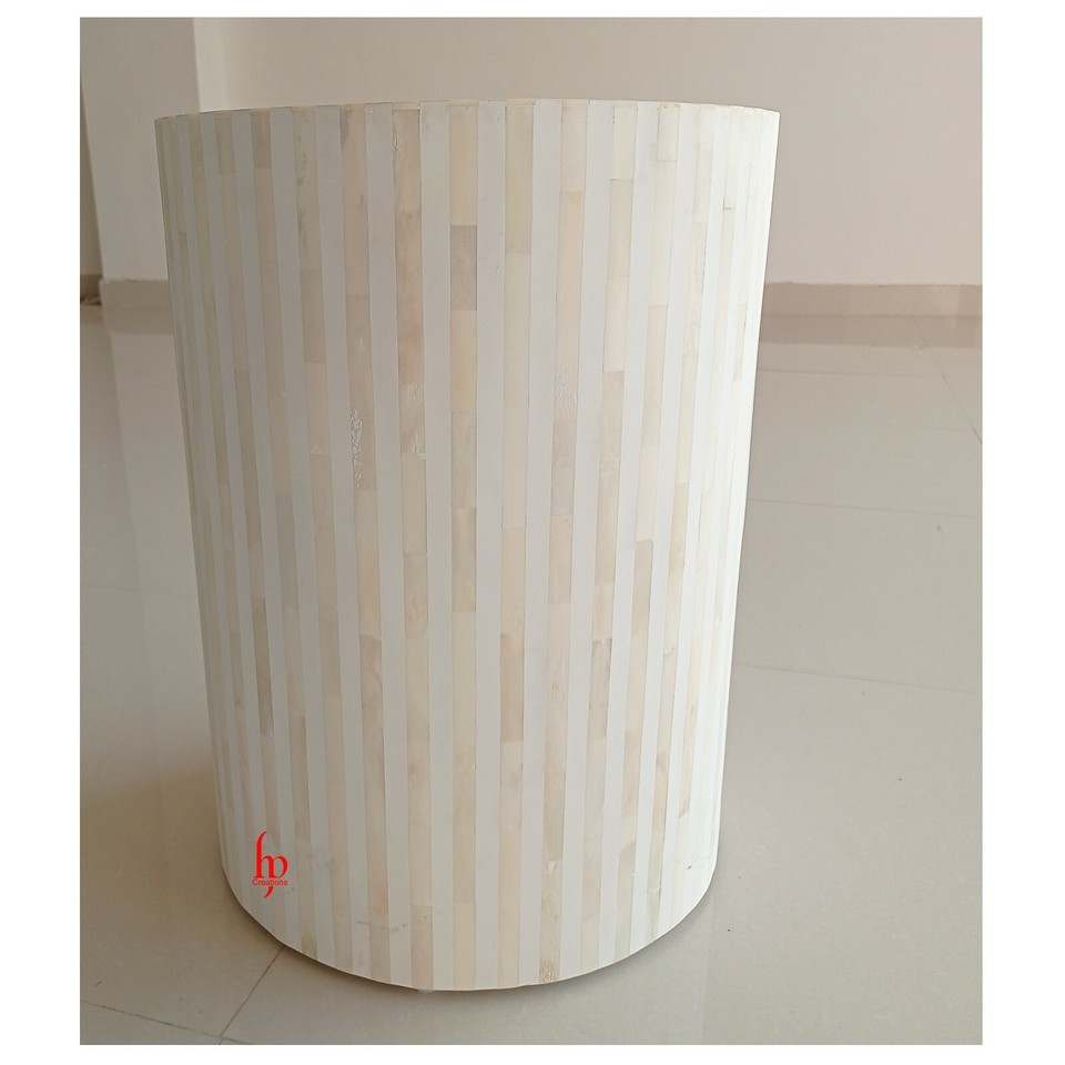 White Round Stool | Handmade Bone Inlay Stripe Stool Table | Home Decor ...