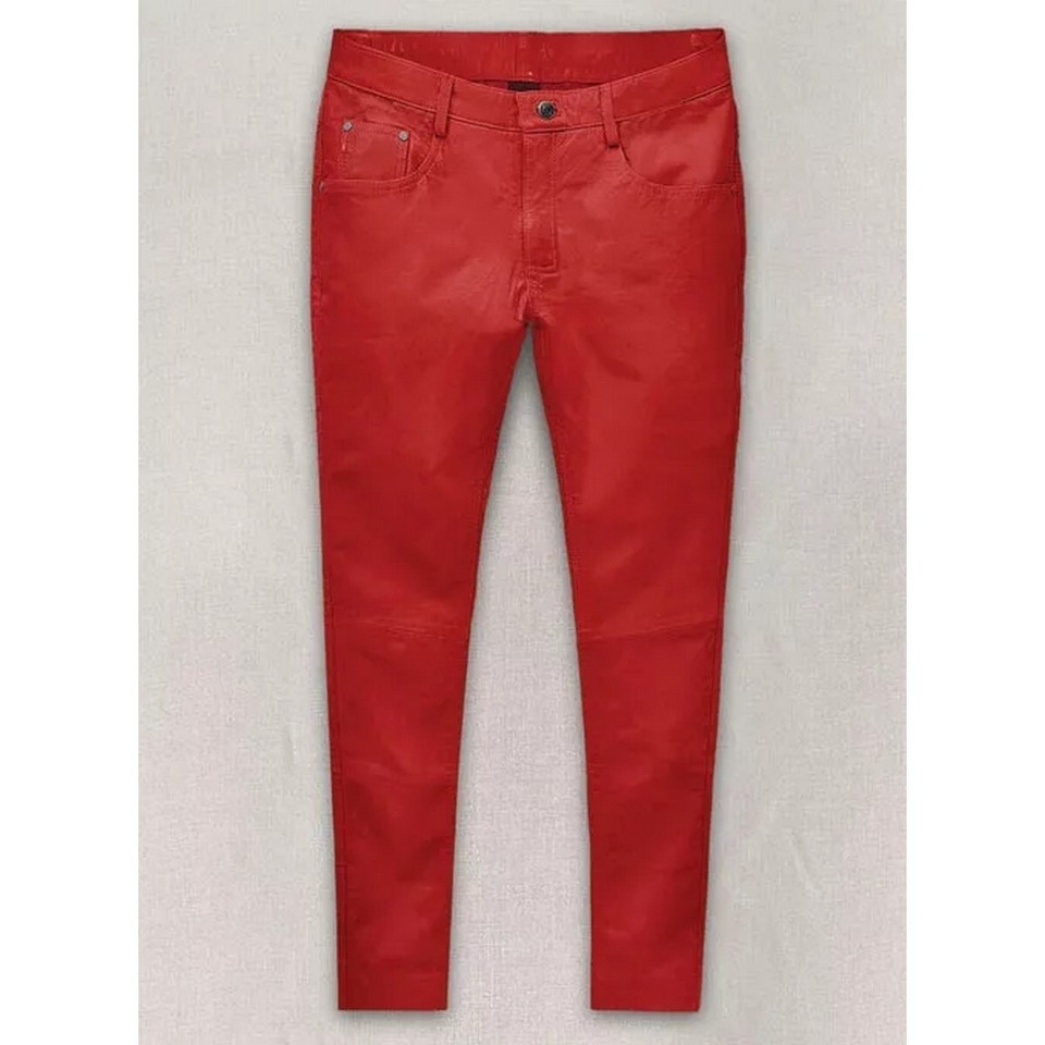 Ryan Reynolds Style Men's Red Leather Pant 100% Pure Lambskin Celebrity ...
