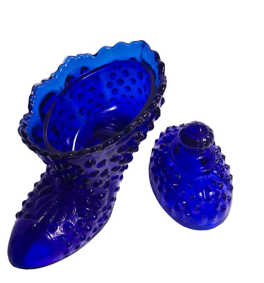 Vintage Victorian Shoe Slipper Hobnail Cobalt Blue Glass Candy Trinket ...