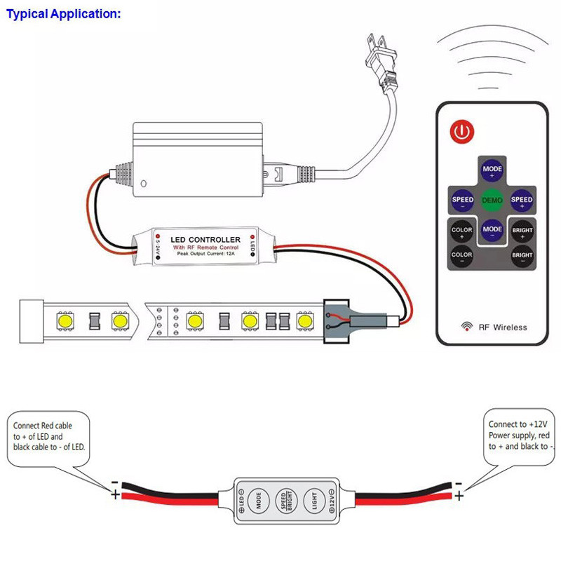 Single Color LED Dimmer Controller 11keys Mini RF Wireless Remote For ...