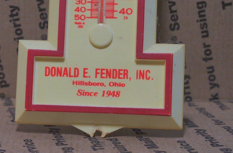 Vintage advertising Donald Fender Hillsboro Ohio Plastic Thermometer ...