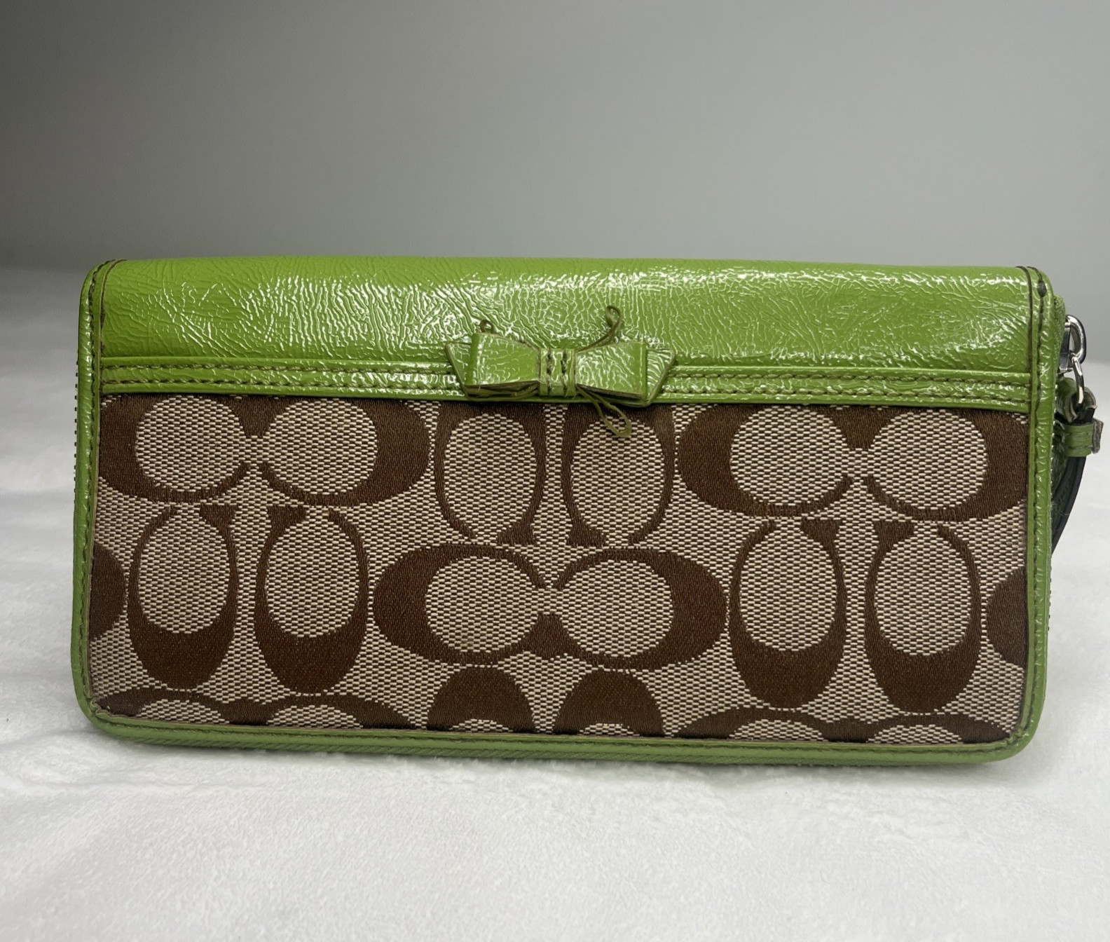 Rare Coach Beige Lime Green Stripe Signature Canvas S… - Gem