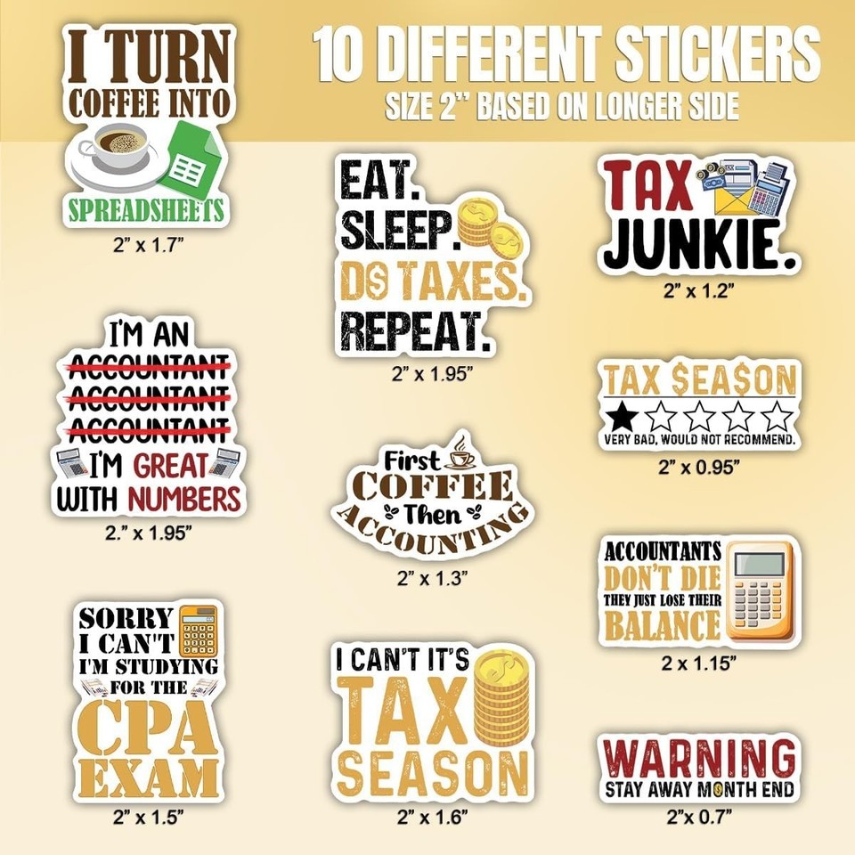 10PCS Funny Accountant Sticker, CPA Exam, Tax Season, Accounting Gift ...