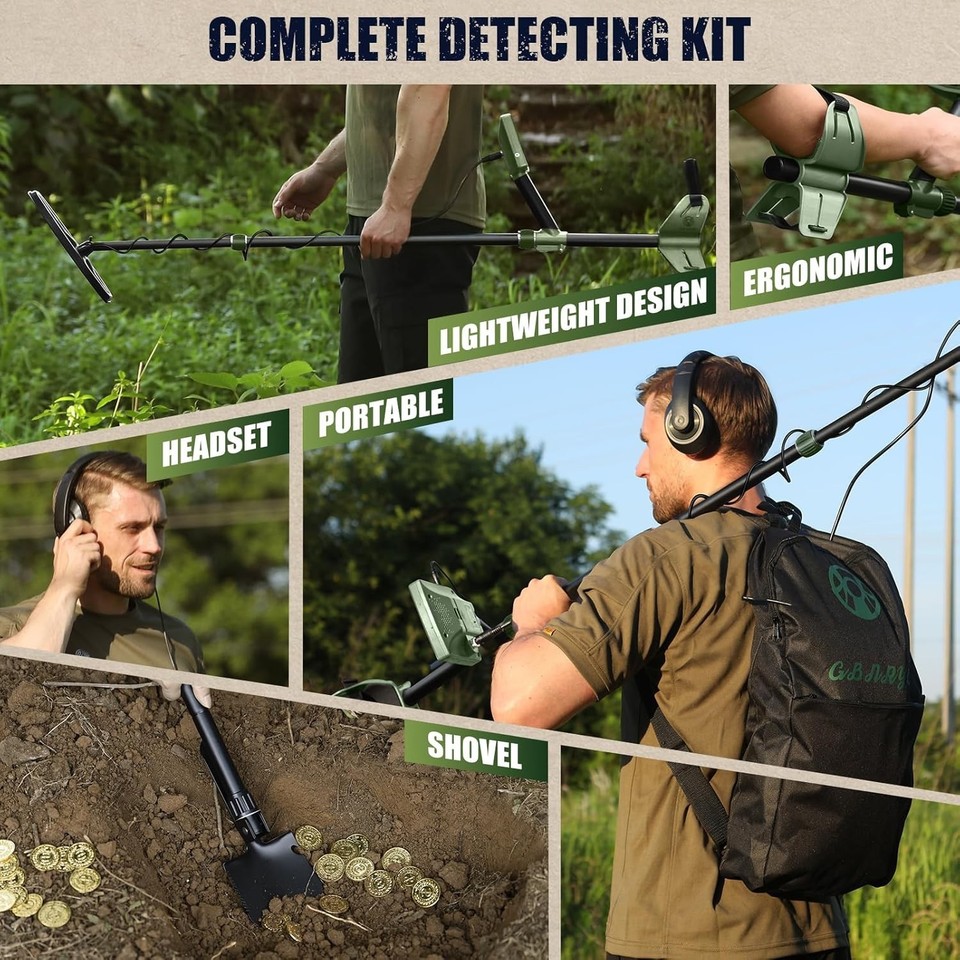 LCD Display Metal Detector 12 inch Coil Gold Digger Hunter IP68 ...