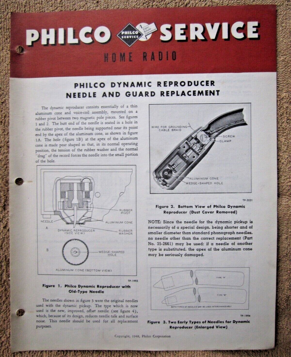 1948 ORIGINAL PHILCO DYNAMIC REPRODUCER NEEDLE REPLACEMENT SERVICE MANUAL | eBay