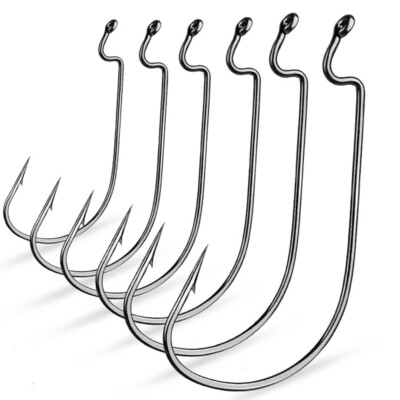 100pcs EWG Offset Worm Hooks Extra Wide Gap Soft Plastic Bass Bait ...