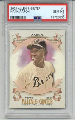 2021 TOPPS ALLEN & GINTER #1 HANK AARON CARD ATLANTA BRAVES PSA 10 POP ...
