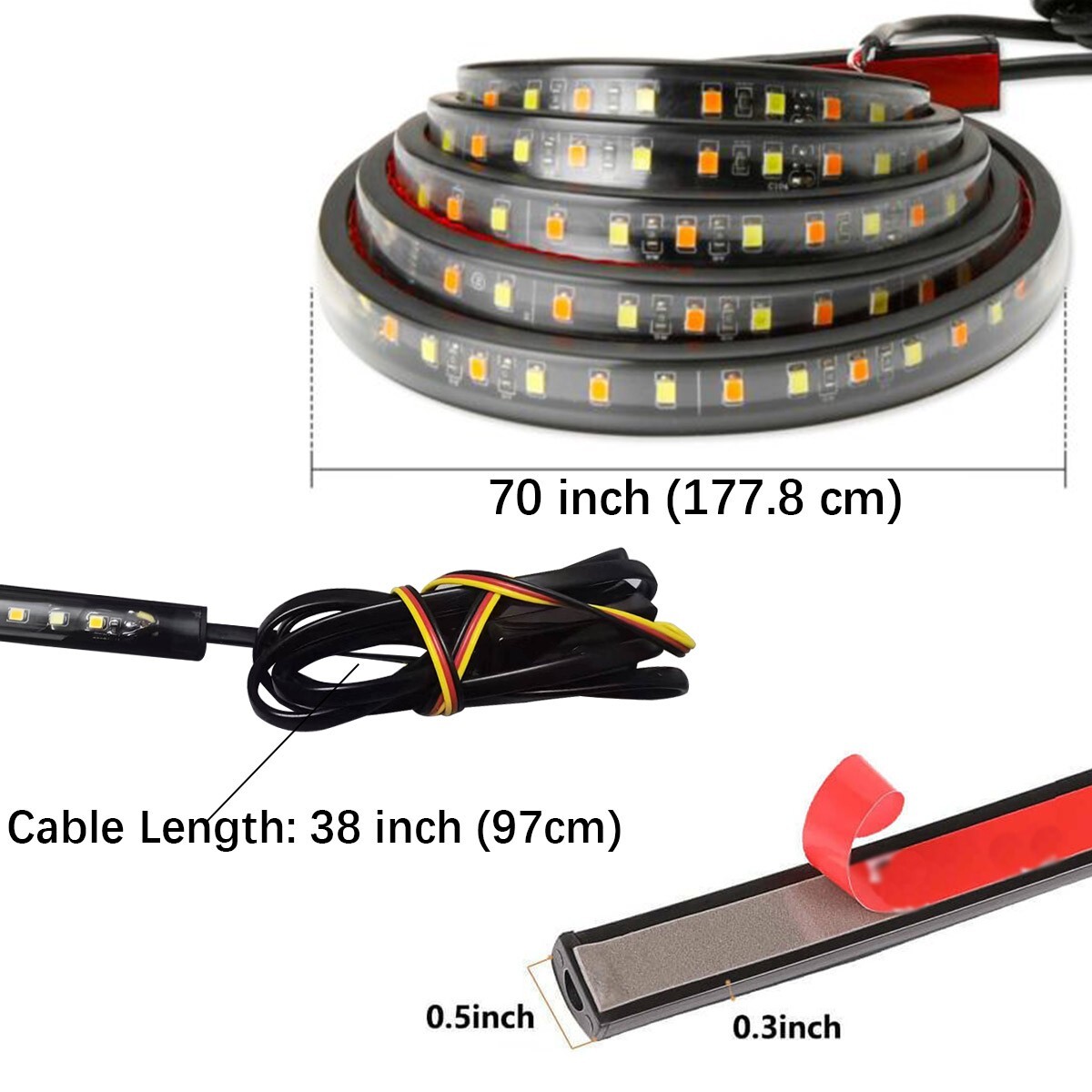 70 INCH Running Board Side Step LED Light Amber White Turn Signal DRL ...