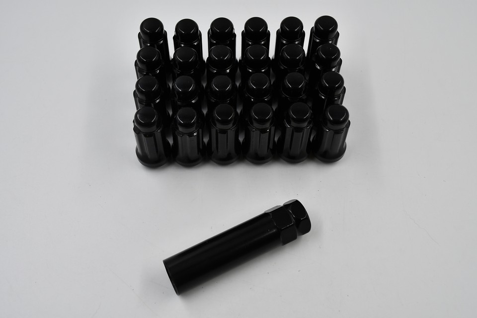 Set 24 Lug Nuts Spline Lug Nut Kit Black 14mm x 1.5 1.9" Tall M14x1.5 6 ...