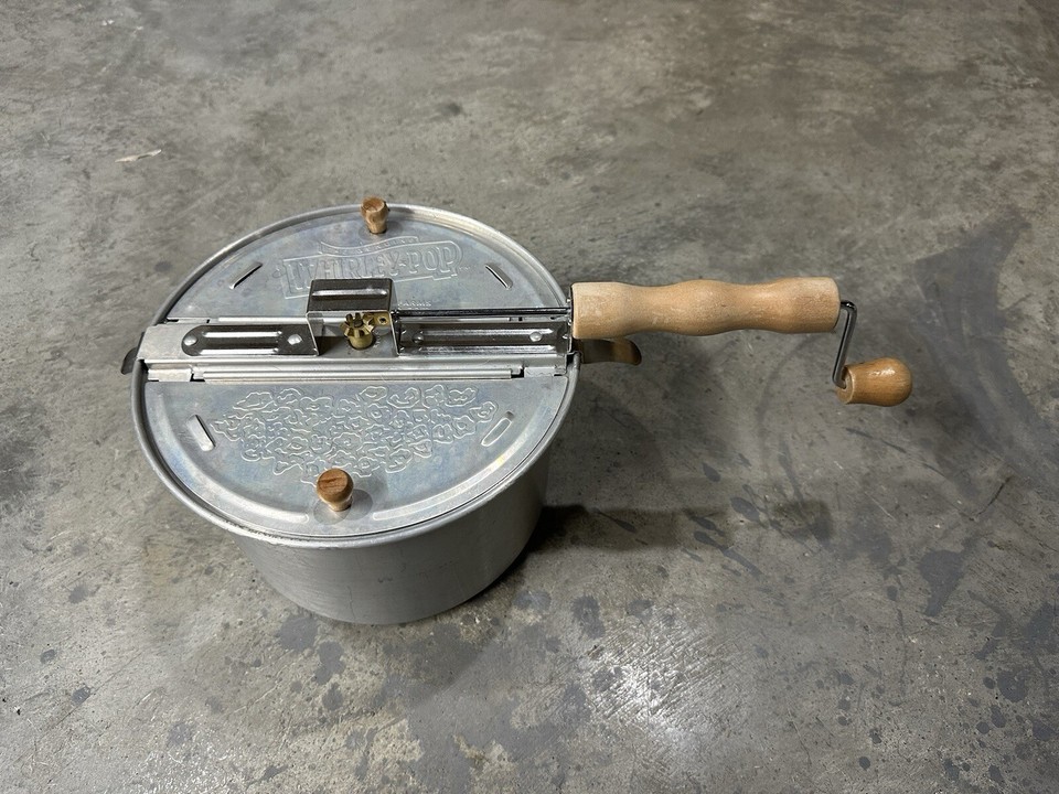 The Genuine Whirley Pop Popcorn Maker- Aluminum Stovetop Popper, Wood ...