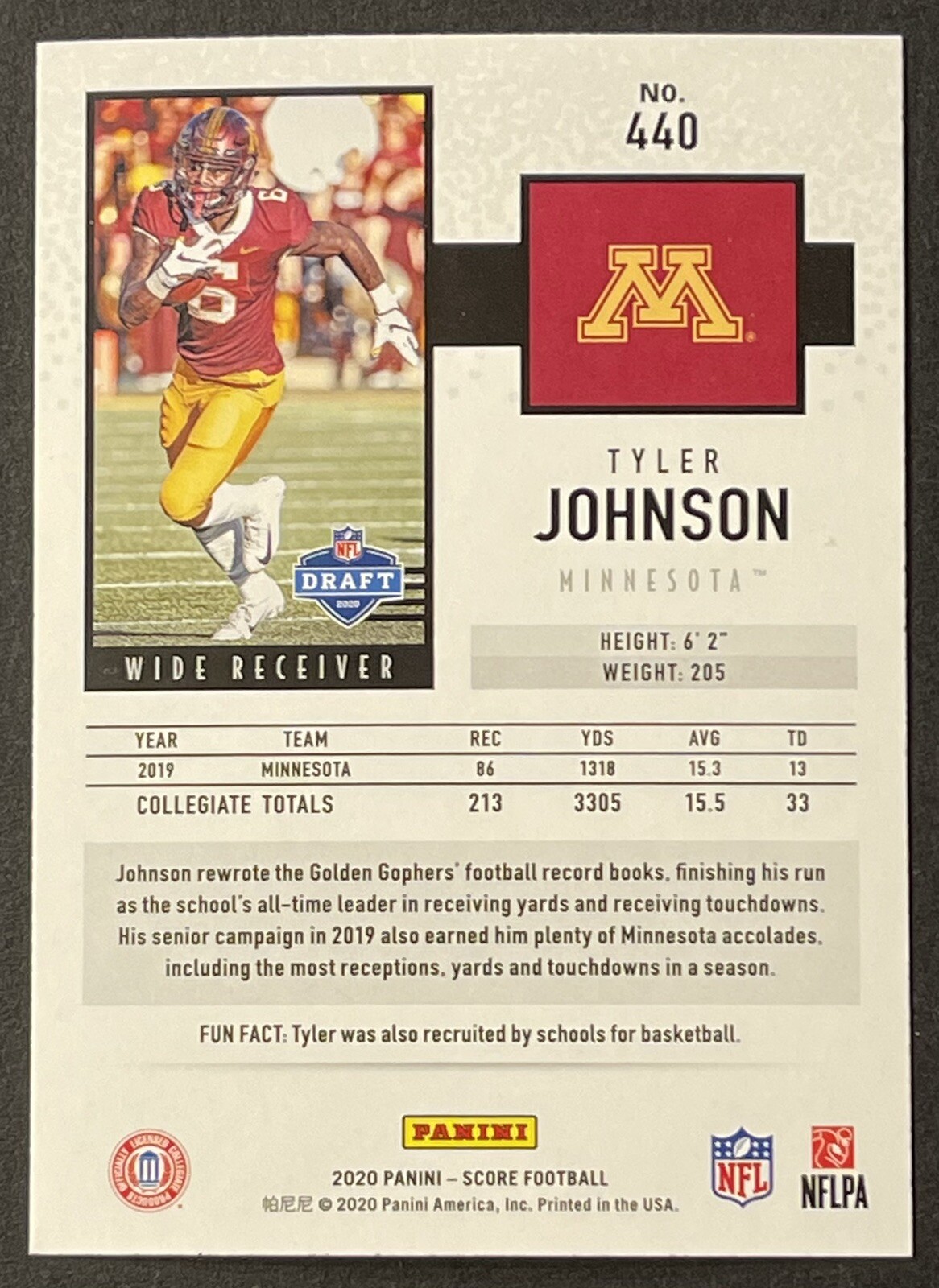 2020 Score Black #440 Tyler Johnson Minnesota Golden Gophers | eBay