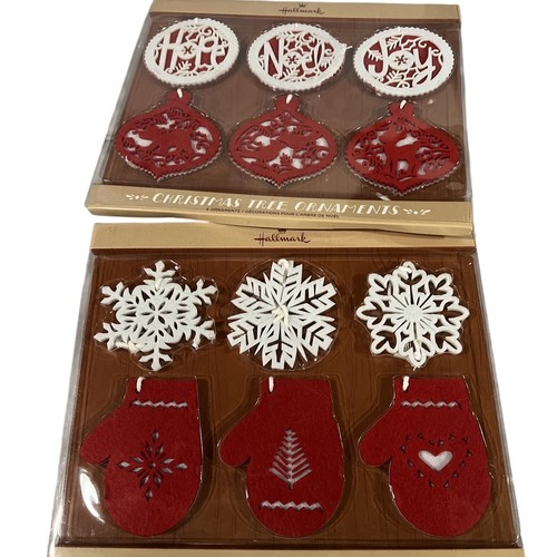 Hallmark felt cut out Christmas Tree ornaments unopened boxes Red/white ...