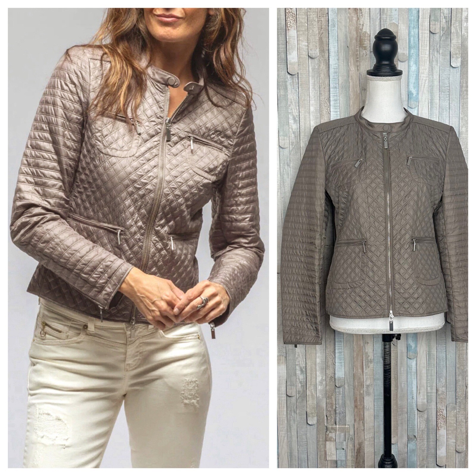 Gimo’s 44 8 Diamond Quilted Eliza Micro Puff Zip Up Moto Jacket Putty ...