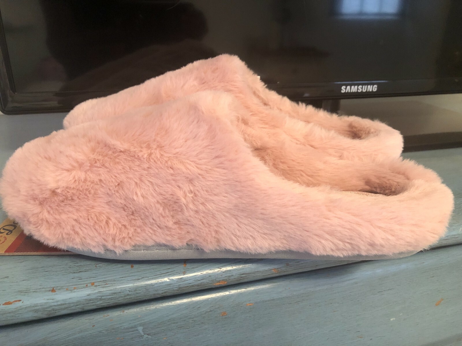 Dearfoam Women's Pink Scuff slippers Faux Fur indoor/outdoor XL | eBay