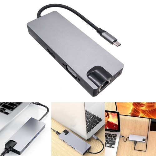 USB C Hub Type C To RJ45+PD TFSD Card 8 in 1 Adapter Gadget | eBay