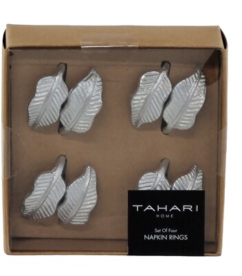 Tahari Napkin Rings LEAVES SILVER METAL (4) NIP | eBay