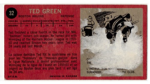 1964-65 Topps Tall Boy #32 Ted Green Boston Bruins | eBay