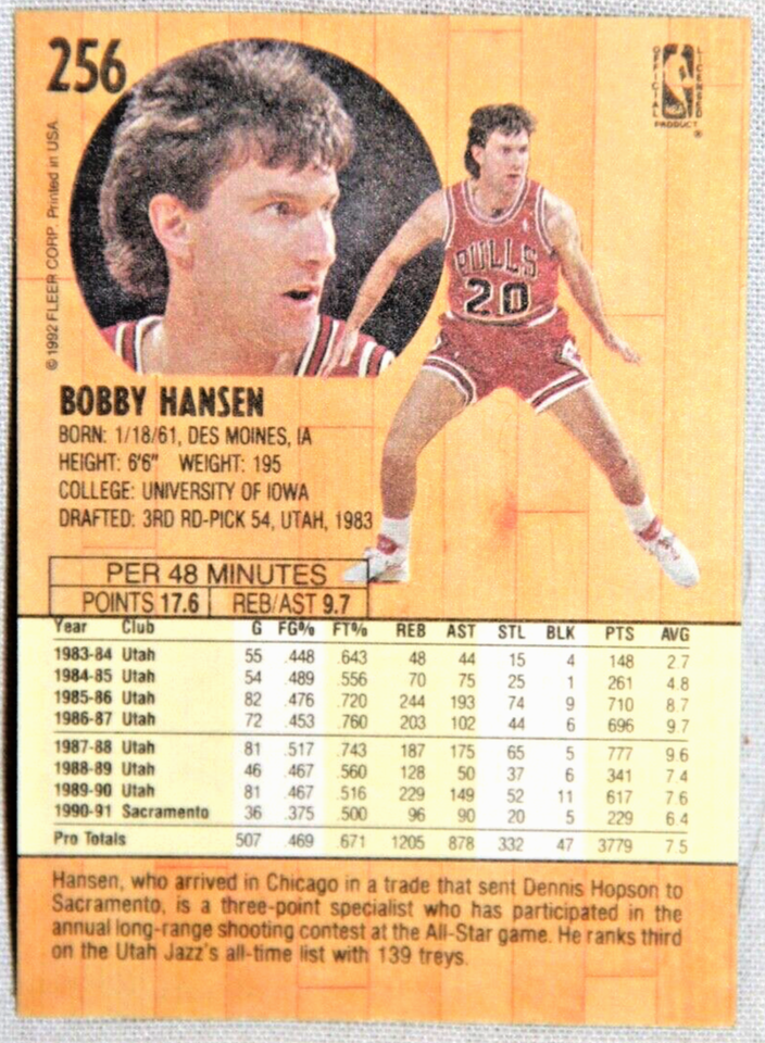 Fleer 1991-92 Basketball Card #256 Bobby Hansen NM/M Chicago Bulls | eBay