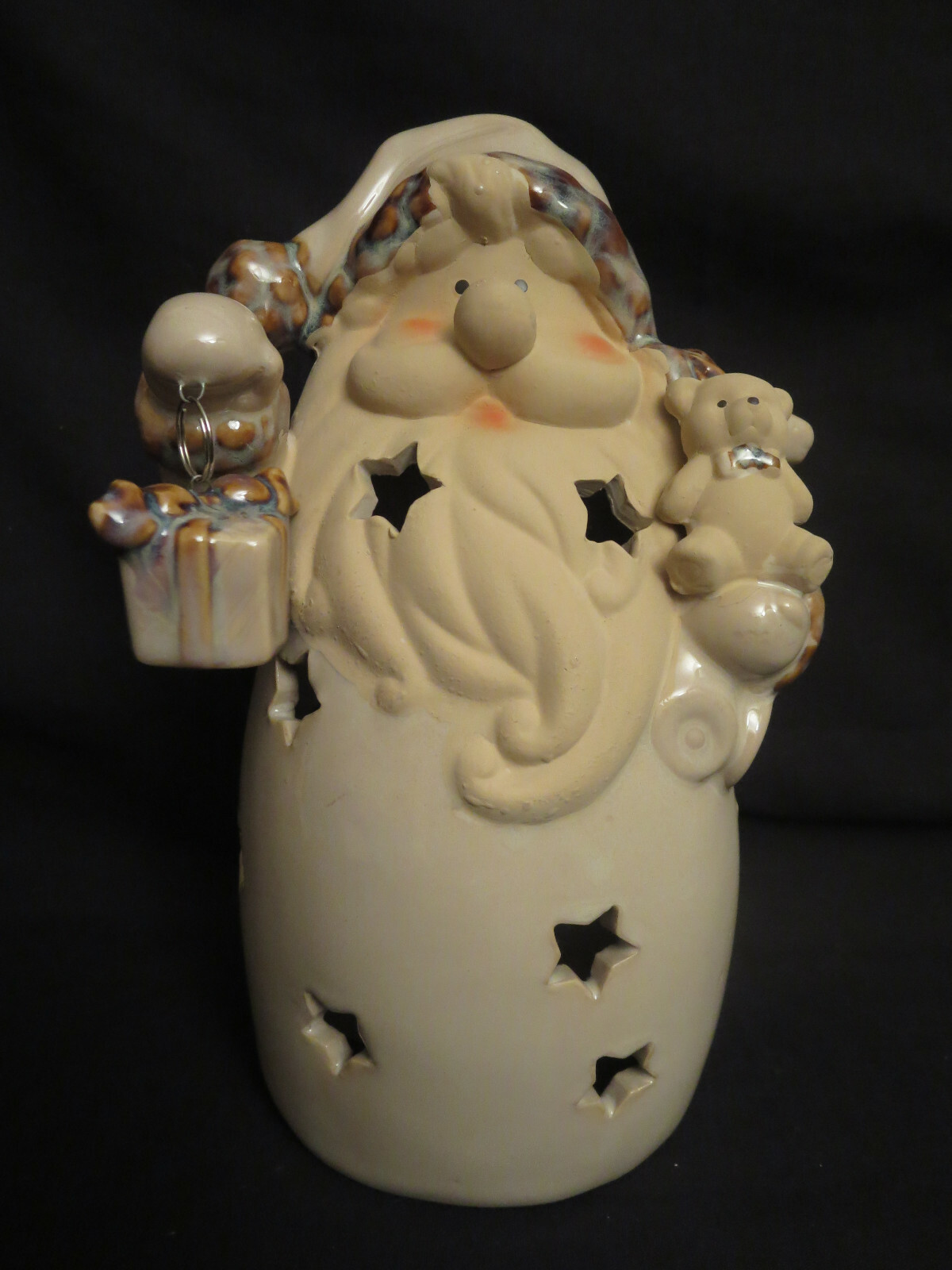 Ceramic Santa with Present and TeddyBear Christmas Tea Light Candle ...